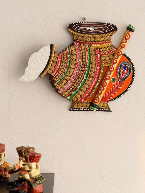 Buy online Ecraftindia Makhan Matki Shape Papier-mache Wooden Wall ...