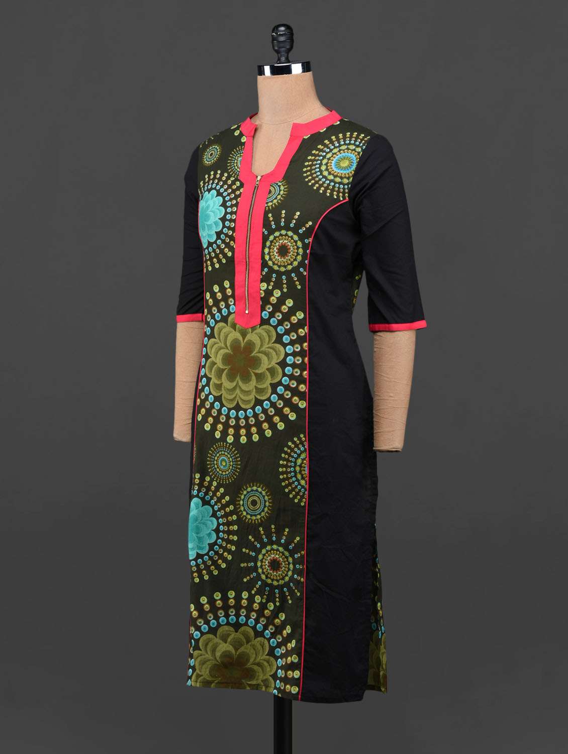 Buy online Floral Design Front Zipper Kurta from Kurta Kurtis for Women ...