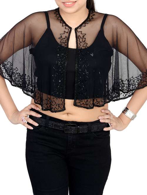 Buy online Black Net Cape from Capes & Shrugs for Women by Fashion ...