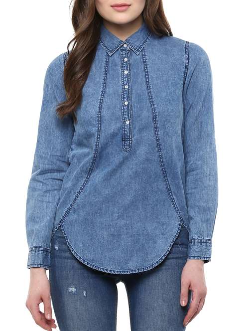 Buy online Blue Denim Top from western wear for Women by Stylestone for ...