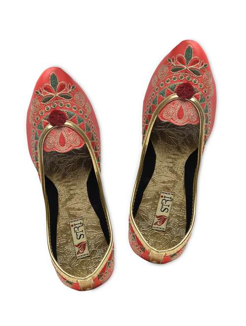 Buy online Red Faux Leather Embroidered Jutti from flats for Women by ...