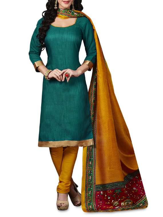 Buy online Green Printed Jute Silk Unstitched Suit Set from Suits ...