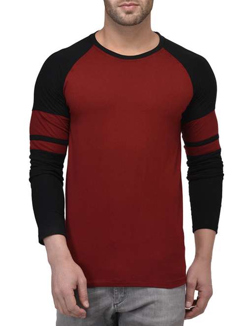 Buy online Maroon Cotton Raglan T-shirt from top wear for Men by Kay ...