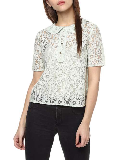 Buy online Floral Lace Detail Peter Pan Top from western wear for Women ...