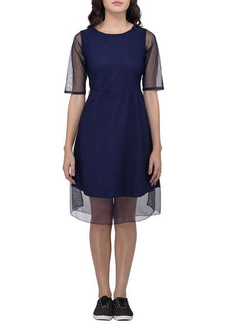 Buy online Navy Blue Net Dress from western wear for Women by Triraj ...