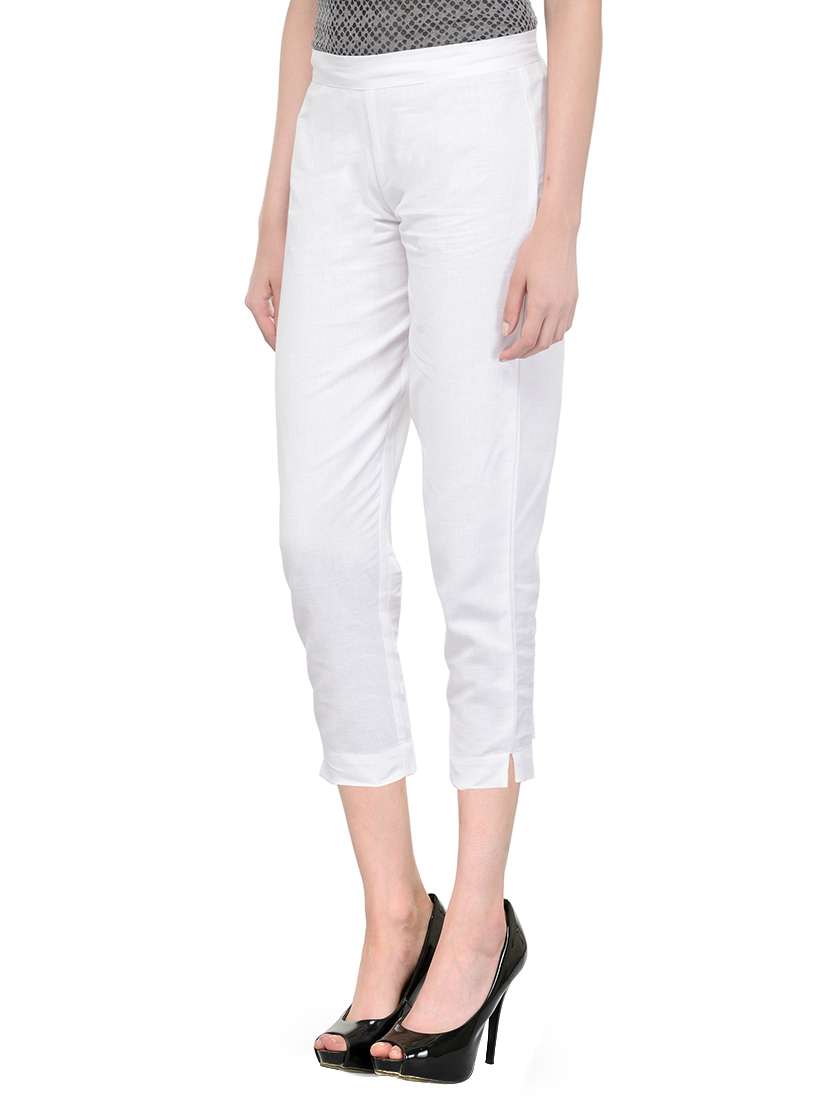 Buy online White Cotton Tailored Capris from Capris & Leggings for ...