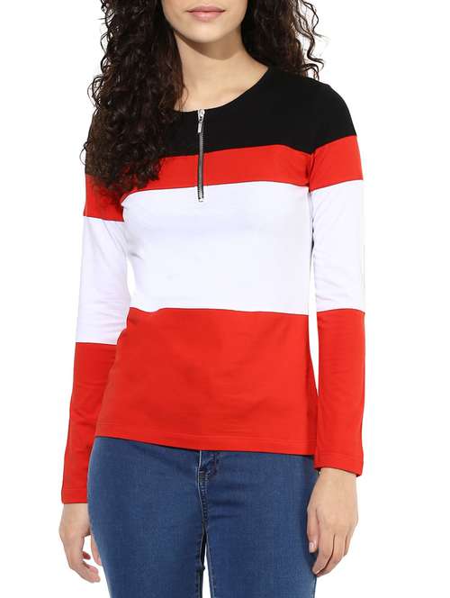 Buy online Red Solid Color Block Top from western wear for Women by ...