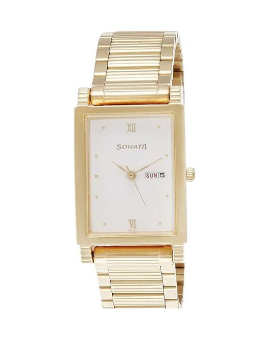 White Dial Golden Stainless Steel Strap Watch 77032YM02J