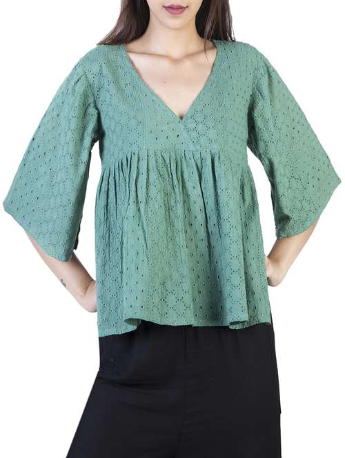 Buy online Green Cotton Top from western wear for Women by Tijoree for ...