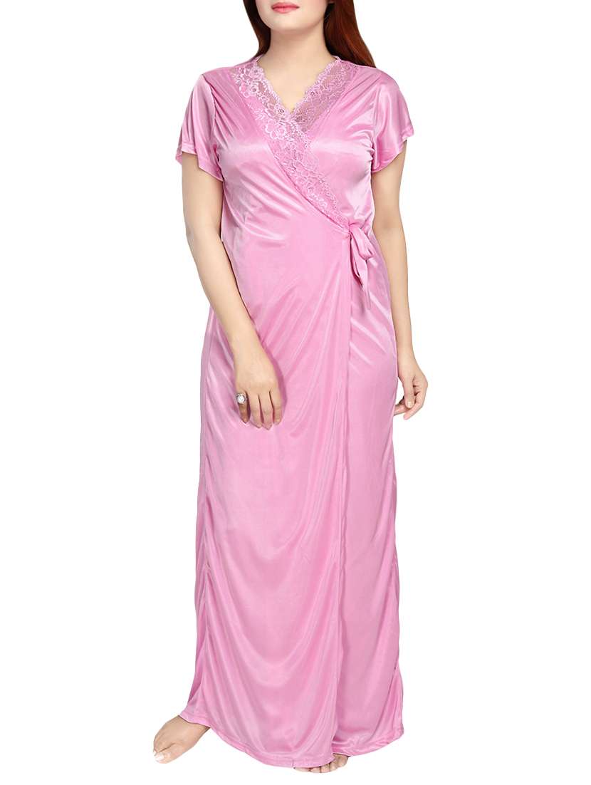 Buy online Pink Satin Gown With Robe Set from sleepwear for Women by Be ...