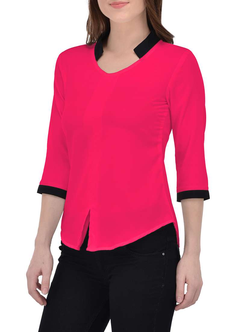 Buy online Contrast Detail Front Slit Top from western wear for Women ...