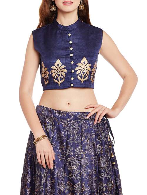 Buy online Blue Cotton Printed Blouse from ethnic wear for Women by ...