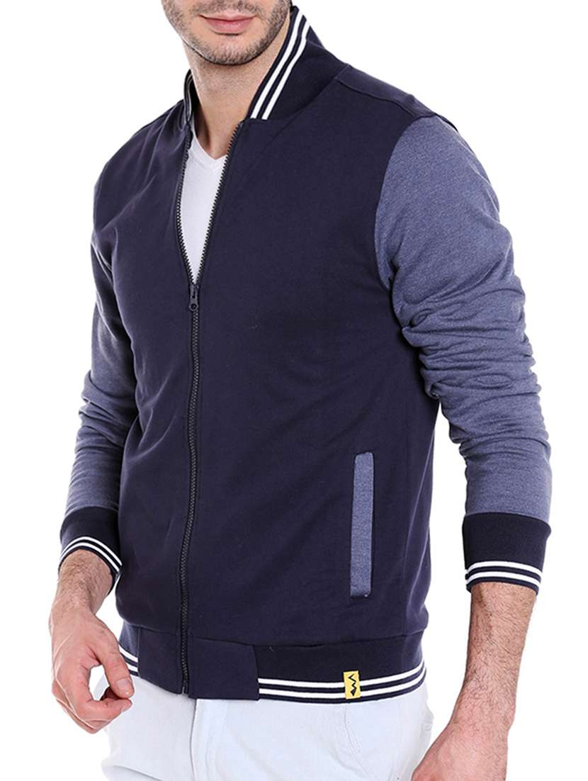 Buy online Blue Color Block Bomber Jacket from Jackets for Men by ...