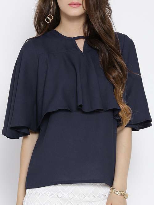 Buy online Navy Blue Ruffle Top from western wear for Women by Rare for ...