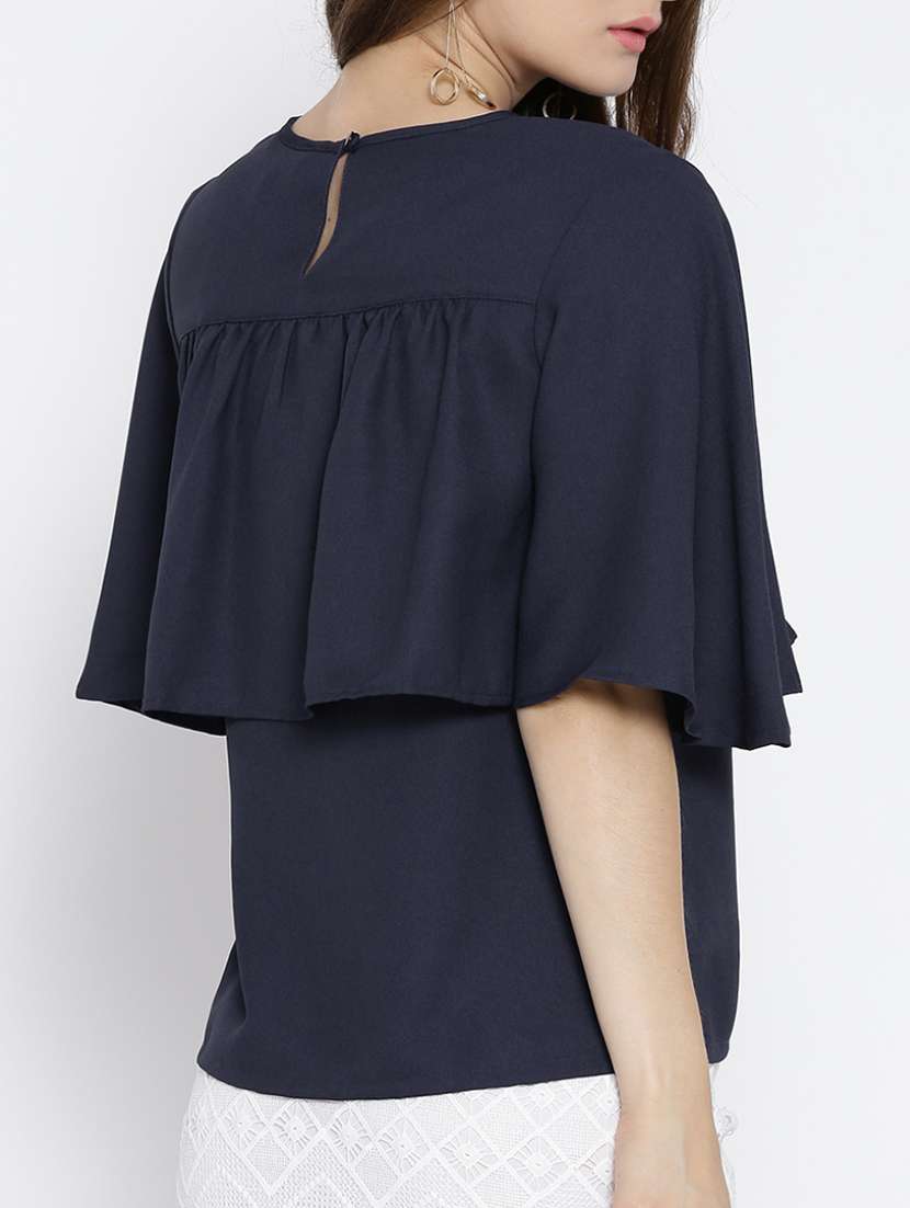 Buy online Navy Blue Ruffle Top from western wear for Women by Rare for ...