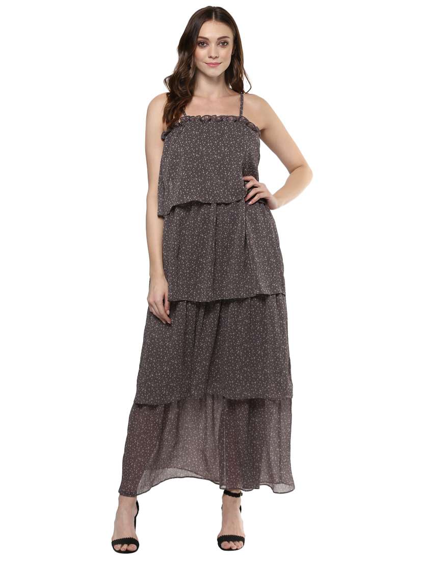 Buy online Grey Poly Chiffon Layered Dress from western wear for Women ...