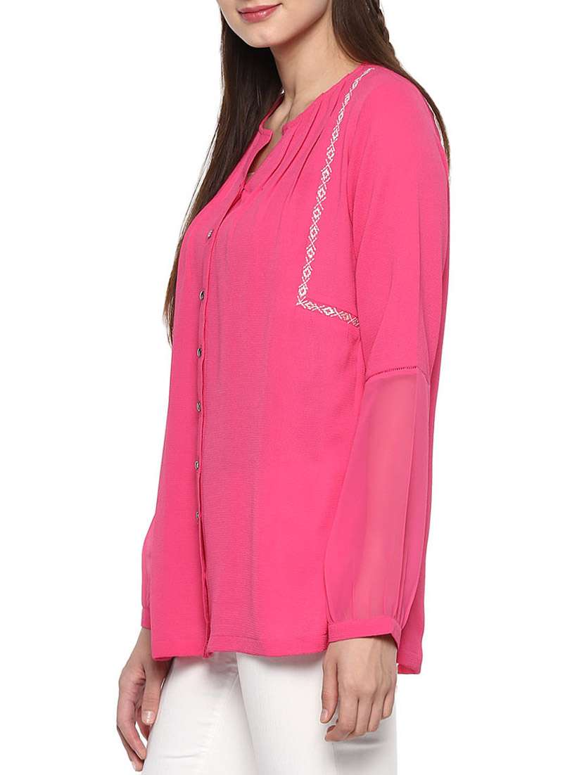 Buy online Pink Solid Shirt Tunic from western wear for Women by Soie ...