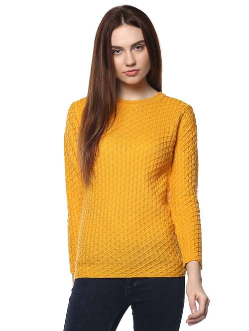 Buy online Yellow Woolen Solid Pullover from Cardigans & Pullovers for ...