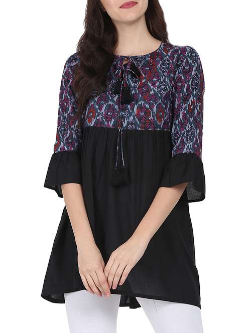 Buy online Black Cotton Aline Kurti from Kurta Kurtis for Women by Azra ...