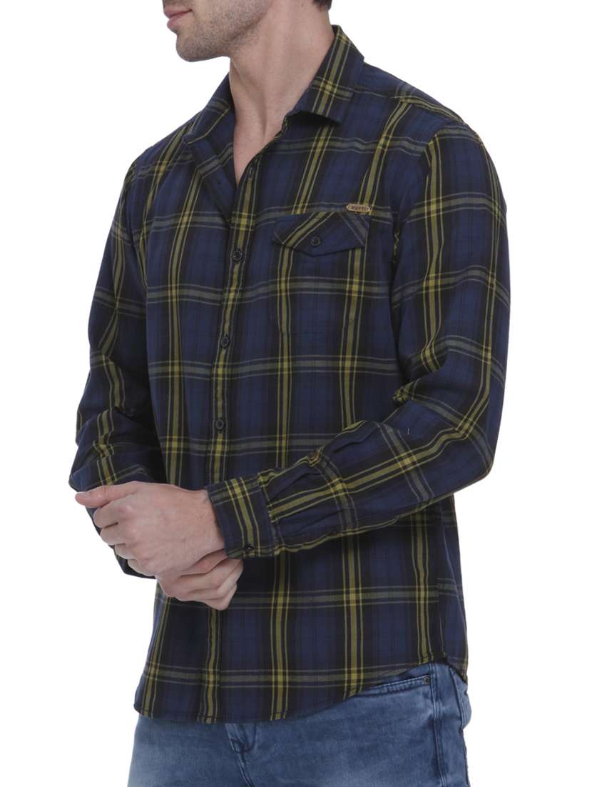 Buy online Blue Cotton Casual Shirt from shirts for Men by Mufti for ...