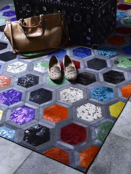 Buy online Grey Carpet With Multicolor Hexagon Pattern from Rugs ...