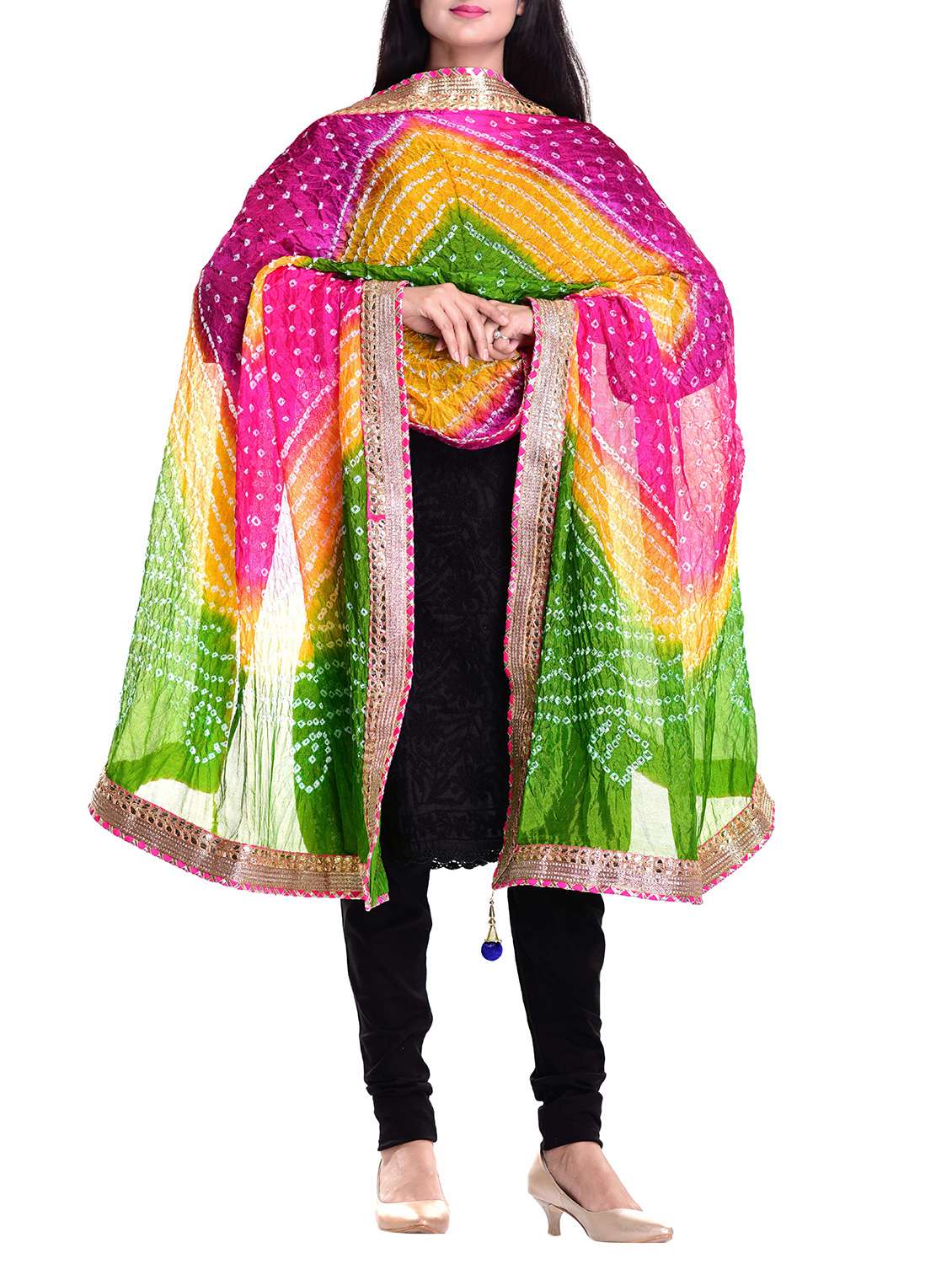 Buy online Multi Colored Art Silk Bandhani Dupatta from dupattas and ...