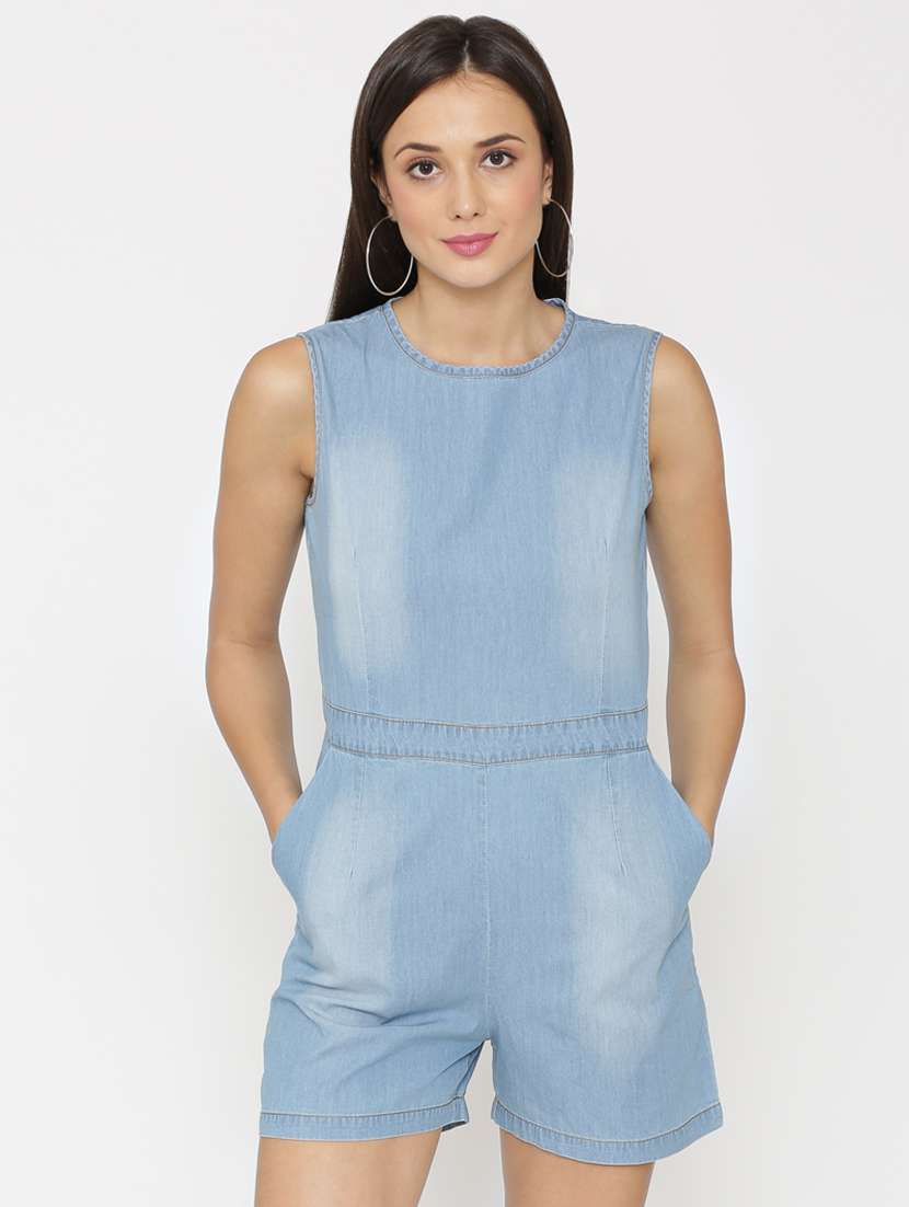 Buy online Zip Closure Denim Romper from western wear for Women by ...