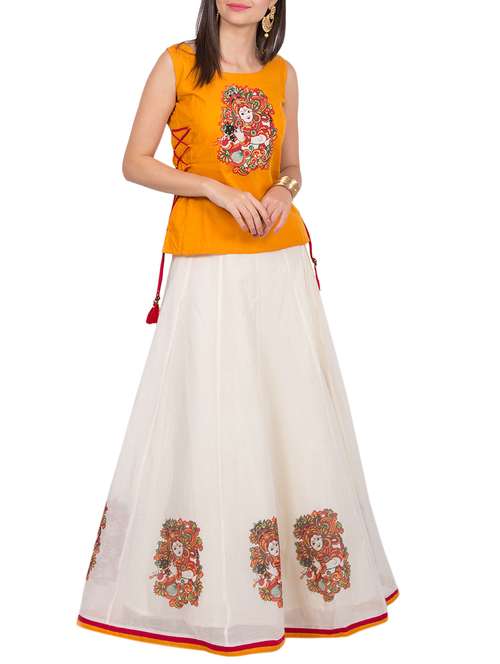 Buy online Kerala Mural Print Skirt With Top Set from ethnic wear for ...