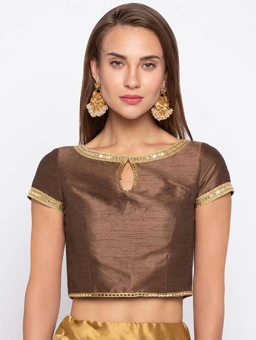 Buy online Metallic Solid With String Blouse from ethnic wear for Women ...