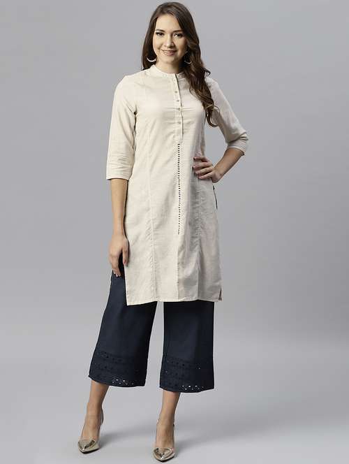 Buy online Cream Princess Line Straight Kurta from Kurta Kurtis for ...