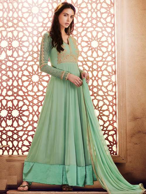 Buy online Embroidered Kalidaar Suit Set from Suits & Dress material ...