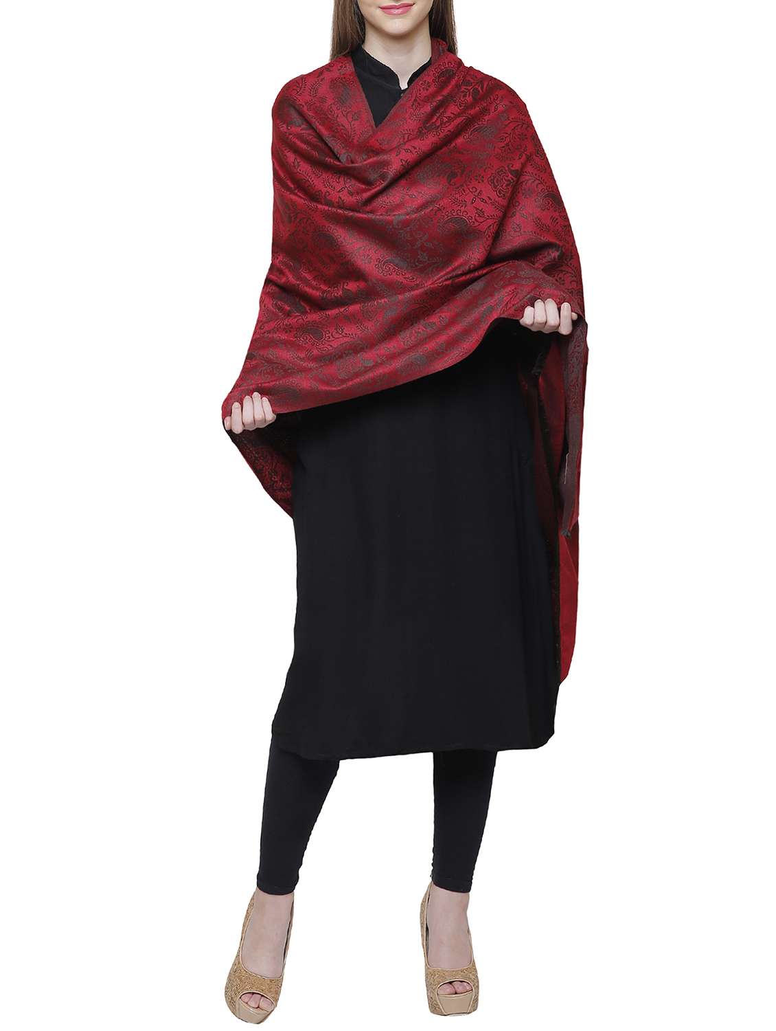 Buy online Red Wool Paisley Shawl from winter wear for Women by ...