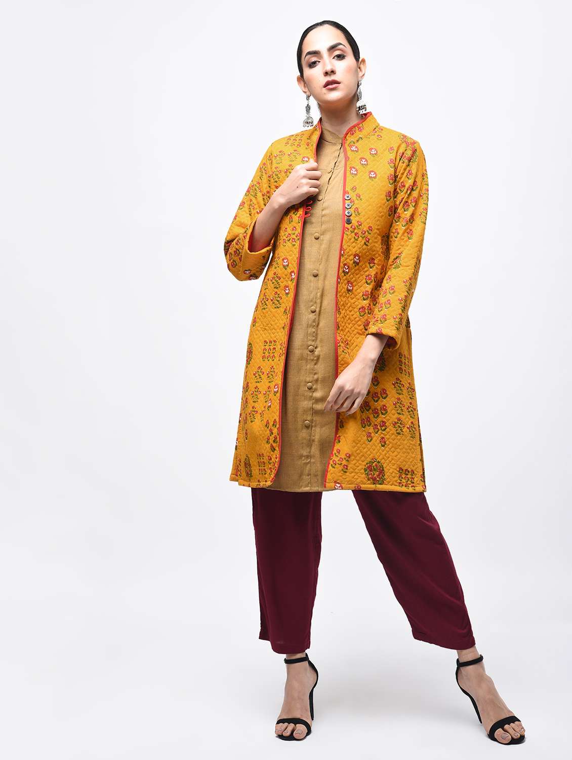 Buy online Printed Side Slit Buttoned Jacket from shrugs & Jackets for ...