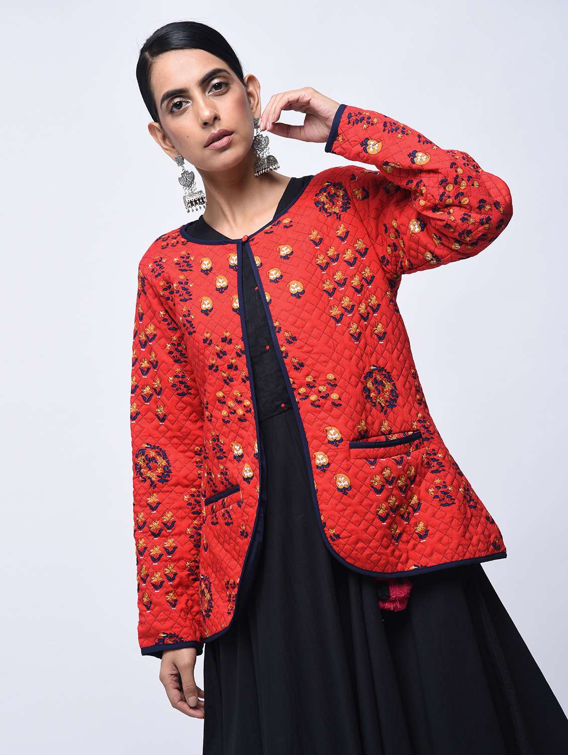 Buy online Printed Side Slit Buttoned Jacket from shrugs & Jackets for ...
