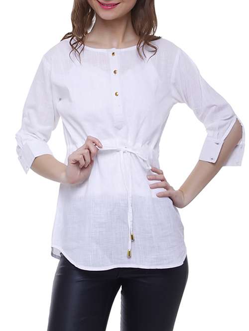 Buy online Button Detail Drawstring Waist Top from western wear for ...