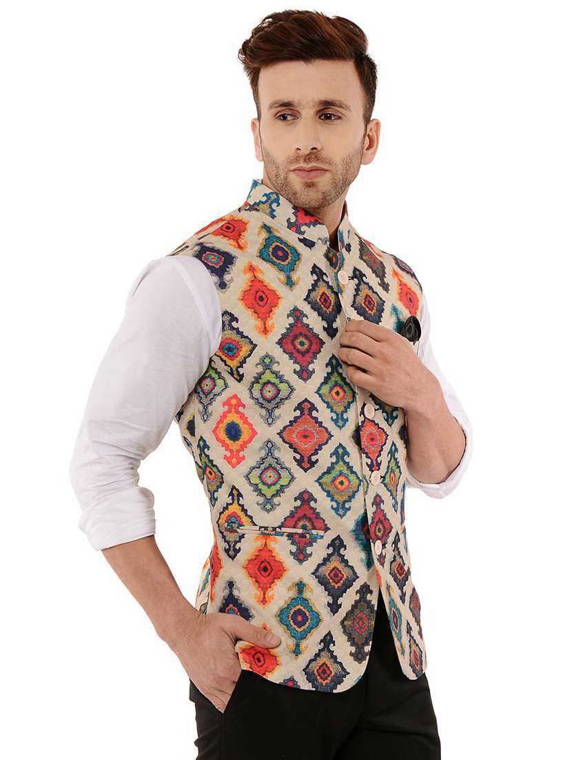 Buy online Multi Colored Cotton Nehru Jacket from Jackets for Men by ...
