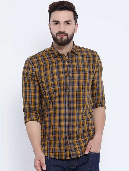 Buy online Yellow Checkered Casual Shirt from shirts for Men by ...