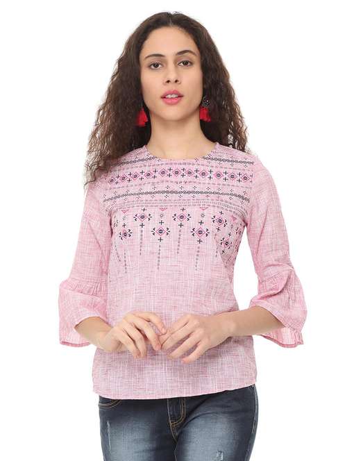 Buy online Bell Sleeved Block Print Top from western wear for Women by ...