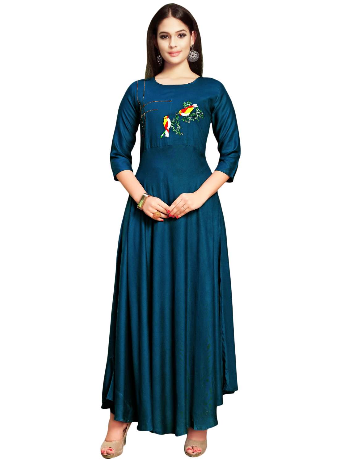 Buy online Embroidered Flared Kurta from Kurta Kurtis for Women by The ...