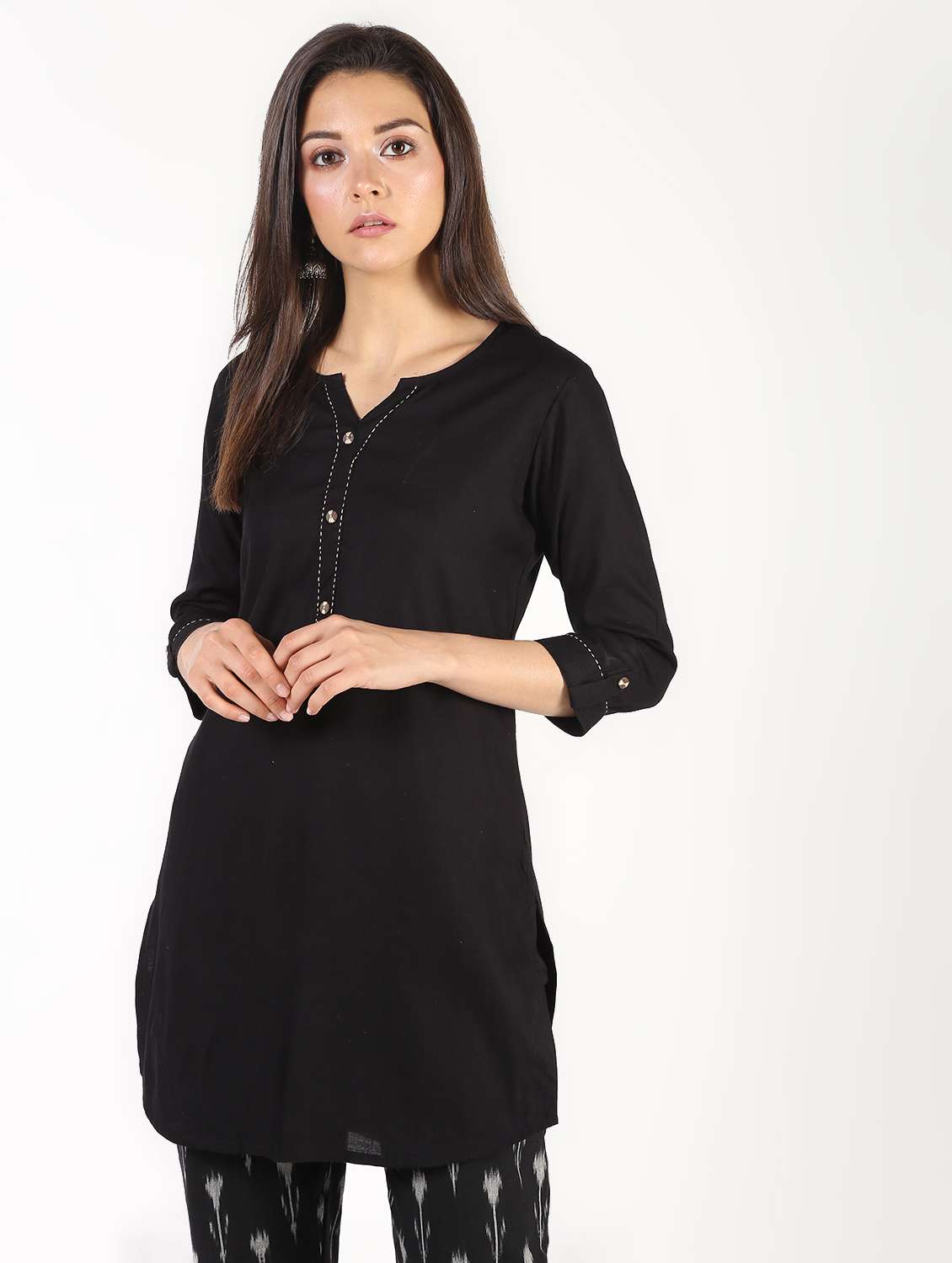 Buy online Button Detail Curved Hem Tunic from western wear for Women ...