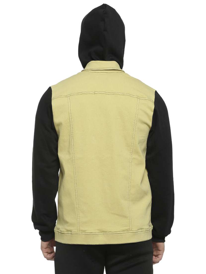 Buy online Yellow Color Block Denim Jacket from Jackets for Men by ...