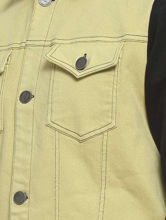 Buy online Yellow Color Block Denim Jacket from Jackets for Men by ...