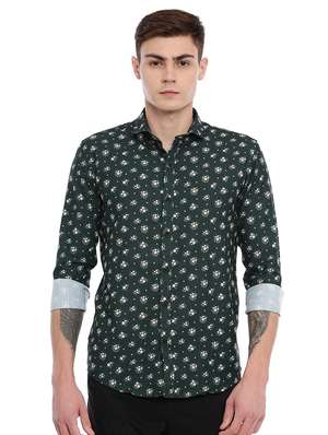 Buy online Green Floral Print Casual Shirt from shirts for Men by Blu ...