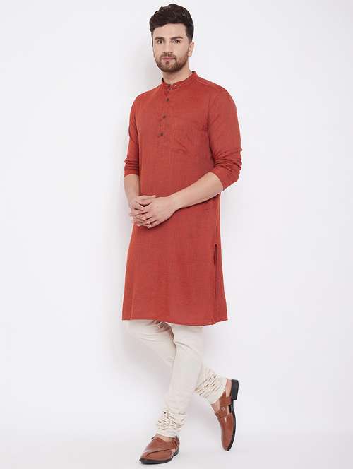 Buy online Rust Solid Long Kurtas Kurta from top wear for Men by Even for ₹790 at 56% off | 2024 ...