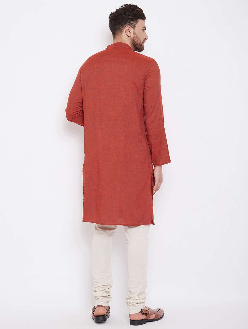 Buy online Rust Solid Long Kurtas Kurta from top wear for Men by Even for ₹789 at 56% off | 2023 ...