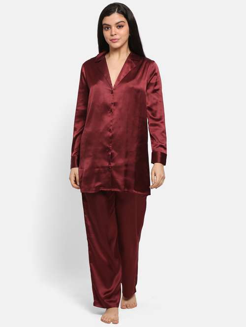 Buy online Brown Satin Pyjama Nightwear Set from sleepwear for Women by ...