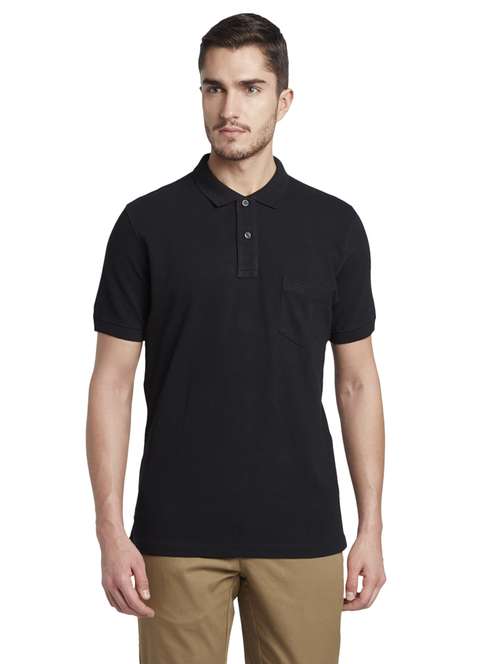Buy online Black Solid Collared T-shirt from top wear for Men by Color ...