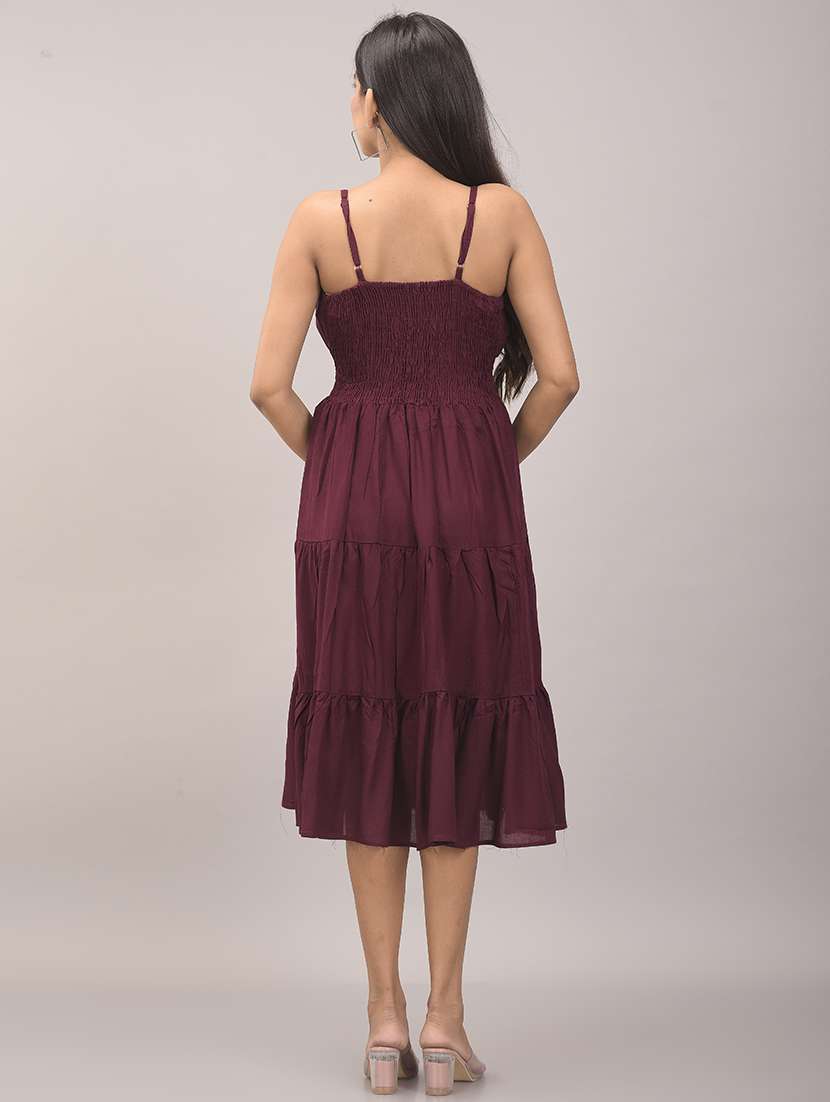 Buy online Overlap Neck Solid Tiered Dress from western wear for Women ...