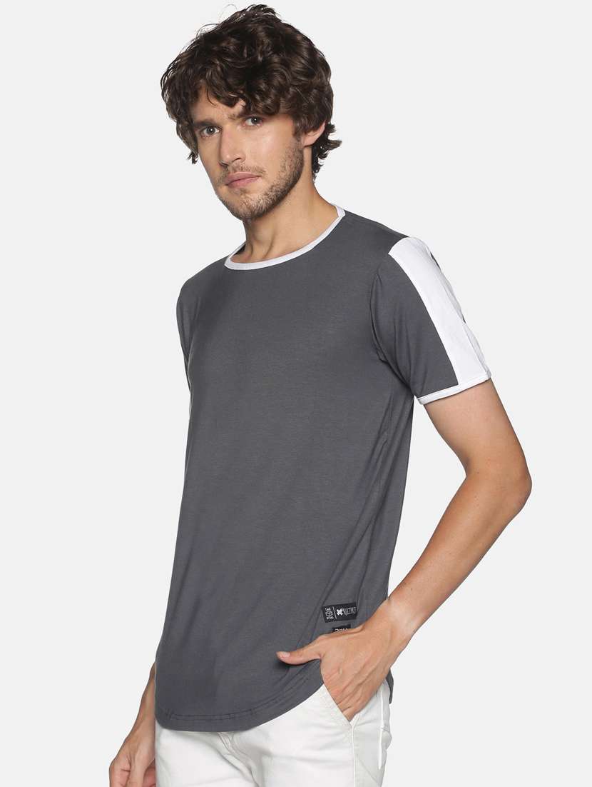 Buy online Grey Color Block T-shirt from top wear for Men by Kultprit ...