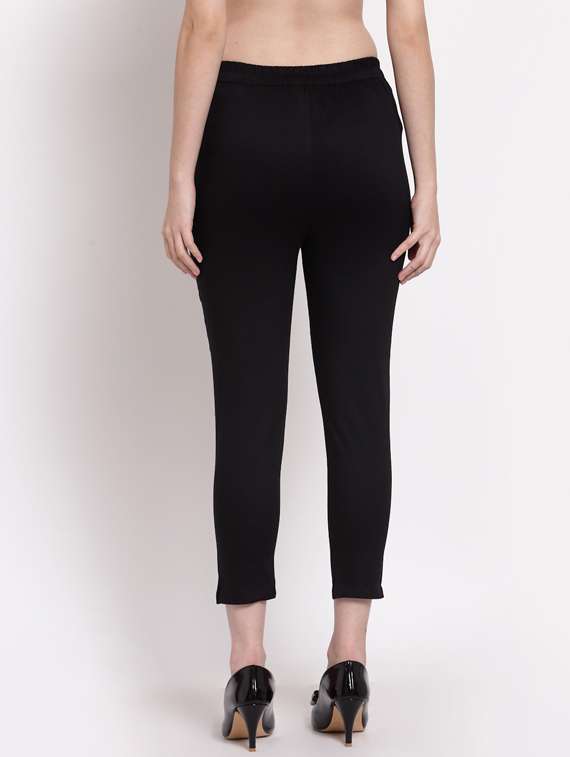 Buy online Slim Fitted Solid Crop Trouser from bottom wear for Women by ...